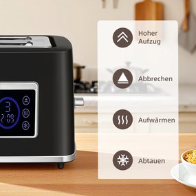 HOMCOM Sada konvice a topinkovače s LED dotykovým displejem, 1,7 L, 2 sloty na topinky, různé režimy a funkce, černá