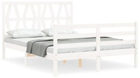 Rám postele s čelem bílý 140 x 200 cm masivní dřevo,  3194377