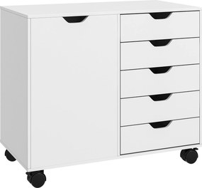 HOMCOM Kancelářská Skříň s 5 Šuplíky a 1 Stojanem na Tiskárnu na Kolečkách s Nastavitelnou Policí, 78 x 40 x 66,5 cm, Bílá