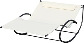 Outsunny Dvojité Slunící Lůžko, Zahradní Houpací Lehátko z Kovového Rámu a Textilenu, 140x200x36-88cm, Krémově Bílá | Aosom
