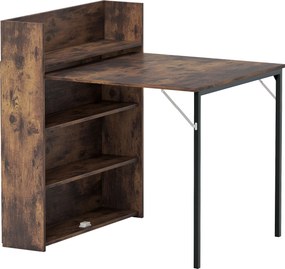 HOMCOM Skládací jídelní stůl s regálem, industriální design, úspora místa, pro malé prostory, 80x90x93cm, rustikální hnědá