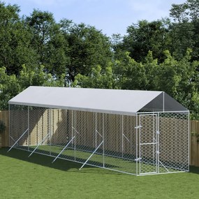 Venkovní psí kotec se střechou stříbrný 2 x 10 x 2,5 m ocel 3190484