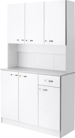 HOMCOM Moderní kuchyňský bufetový kabinet s vícero úložnými prostory, 6 dveří, 1 šuplík + velká pracovní deska, rozměry 101L x 39W x 180H cm v bílé a…