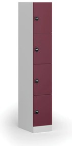 Šatní skříňka S1 s úložnými boxy, 4 boxy, 1850 x 300 x 500 mm, demont, RFID zámek, červené dveře