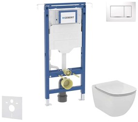 Geberit Duofix - Set předstěnové instalace, klozetu a sedátka Ideal Standard Tesi, tlačítka Sigma20, bílá/chrom SANI11CD3129