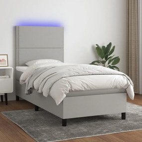 Box spring postel s matrací a LED světle šedá 100x200 cm textil 3134773