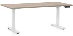 Výškově nastavitelný stůl OfficeTech D, 160 x 80 cm, bílá podnož, dub