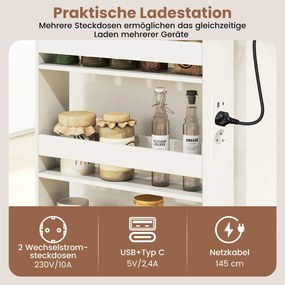 Costway 13 cm tenký úložný vozík s nabíjecí stanicí 4patrový rolovací kuchyňský