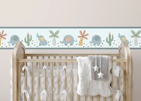 Dětská samolepící bordura na zeď Modří Sloni | 5 m x 13.8 cm | DWBD8505