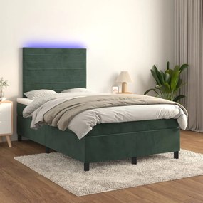 Box spring postel s matrací a LED tmavě zelená 120x200 cm samet