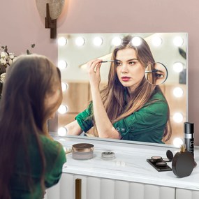 HOMCOM LED kosmetické zrcadlo, 3 režimy světla, stmívatelné, dotykové ovládání, USB, 58x48cm, bílá