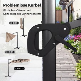 Costway Konzolový slunečník Ø 300 cm 360° Otočný klikou a pedálem, béžový
