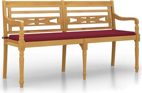 Lavice Batavia s vínovou poduškou 150 cm masivní teakové dřevo 3100835