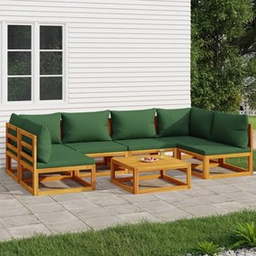 vidaXL 7dílná zahradní sedací souprava podušky masivní dřevo [3155267] Barva polštáře: Zelená