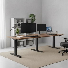 Výškově nastavitelný stůl OfficeTech Long, 240 x 80 cm, černá podnož, dub silverjack