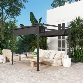 Outsunny zahradní pergola 3 x 3 m s nastavitelnou střechou, kovový rám, ochrana UPF30+, sluneční střecha na verandu, terasu, tmavě šedá