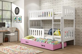 BMS Group Dětská patrová postel s přistýlkou KUBUS bílá Velikost postele: 200x90 cm, Barva šuplíku: Růžová