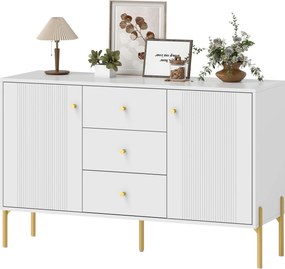 HOMCOM Moderní sideboard, nábytek do kávového koutku se 3 tichými zásuvkami, 2 nastavitelné police, 5 kovových nohou, bílé