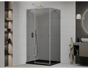 Mexen Roma, sprchový kout s křídlovými dveřmi 100 (dveře) x 80 (stěna) cm, 6mm šedé sklo, chromový profil + slim sprchová vanička černá + chromový sifon, 854-100-080-01-40-4070