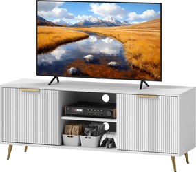 HOMCOM Moderní TV Skříňka TV Stánek s 2 Otevřenými Úložnými Prostory a 2 Dveřmi pro TV do 55 palců 120x35x48 cm Bílá | Aosom