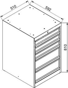Zásuvkový dílenský box na nářadí k pracovnímu stolu, 5 zásuvek, 510 x 592 x 810 mm, grafit