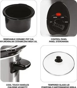 Lund Pomalý hrnec 5,6l / Pomalý hrnec / 320 W / keramická mísa / nerez