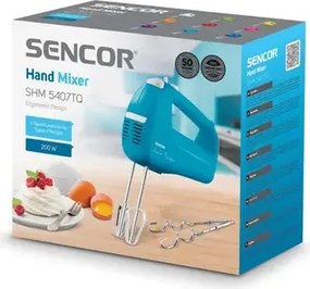 SENCOR SHM 5407TQ modrá / Ruční šlehač / 200W / 5 rychlostí / hnětací