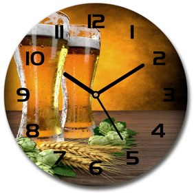 Wallmuralia Skleněné hodiny kulaté Dvě sklenice piva fi 30 cm