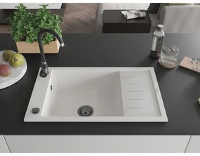 Mexen Elias, granitový dřez granitový 795x480x200 mm, 1-komorový, bílá s černým sifonem, 6511791005-20-B