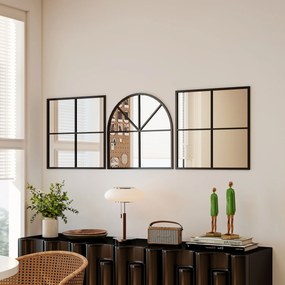 HOMCOM nástěnné zrcadlo 60 x 180 cm trojdílné, zakřivené zrcadlo s kovovým rámem, dekorativní visící zrcadlo, okno zrcadlo pro koupelnu a obývací pok…