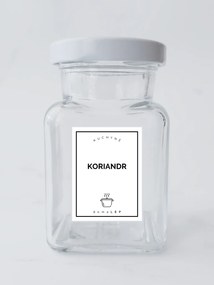 Samolepka na kořenky KORIANDR bílá 3 × 4 cm tučné písmo