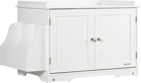 PawHut Kočičí Záchod Kabinet s Magnetickými Dveřmi, Kočičí Dům s Úložným Prostorem pro Střední Kočky 86 x 48 x 52 cm Bílý | Aosom
