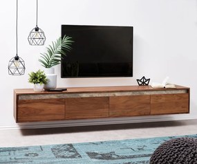TV stolek Stonegrace 200 cm akácie hnědá břidlice 4 zásuvky závěsné