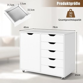 Costway Pojízdný kontejner s 5 zásuvkami a dvířky a pracovní deskou a – bílý
