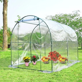 Outsunny Zahradní Tunelový Skleník, Balkonový Skleník pro Rostliny a Zeleninu s PVC Krytem, Rolovacími Dveřmi a Ocelovým Rámem, 2x2,5x2m