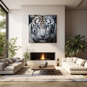 Obraz na plátně - Bílý Tygr, Ledový pohled, Makro portrét, Králové divočiny FeelHappy.cz Velikost obrazu: 80 x 80 cm
