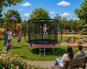 TRENDIE Trampolína s vnitřní sítí 252 cm růžová + žebřík