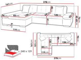 Rohová sedačka s úložným prostorem MARLA - bílá ekokůže / tmavá šedá, levý roh