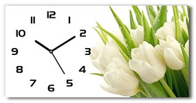 Wallmuralia Skleněné hodiny na stěnu tiché Bilé tulipány 60x30 cm
