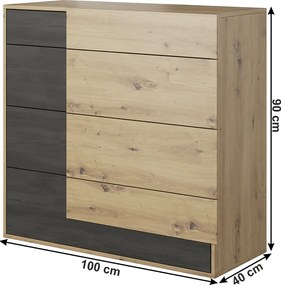 Komoda 4S, dub artisan/černá borovice norská, BAFRA