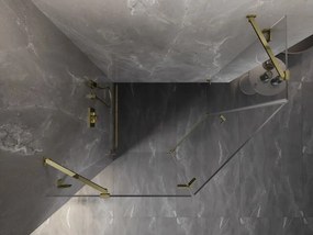 Mexen Lunar, pětiúhelníkový sprchový kout s levým sklonem 90 x 80 cm, 8mm čiré sklo, zlatý profil, 831-090L-080P-50-00-L