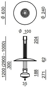 Stilnovo 9312 Saliscendi, zelené stahovací LED svítidlo, 33W LED 2700K stmívatelné DALI, prům. 63cm