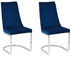 Sada 2 sametových modrých jídelních židlí ALTOONA Beliani