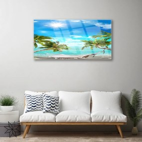 Obraz na skle Tropické Palmy Hamaka Pláž 100x50 cm