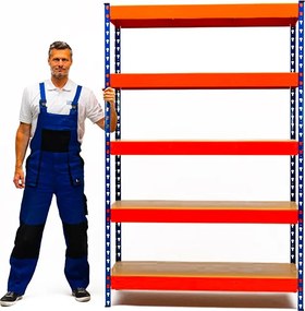 Fistar Regál 216x180x80 cm PROFESIONÁLNÍ lakovaný 5-policový, nosnost 2000 kg - MODRO-ORANŽOVÝ