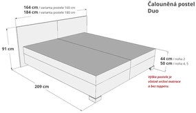 NEW DESIGN postele Postel DUO s hlavovým čelem a úložným prostorem, matrace a rošt v ceně, 160×200 cm Velikost postele: 160 × 200 cm