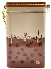 Plechová dóza Coffee, 250 g – hnědá, lesklý povrch, s patentním uzávěrem, na kávu, bylinky, těstoviny a drobnosti