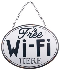 Závěsná cedule Free Wi-Fi HERE oválná 17,5 x 13,5 x 0,5 cm kovová