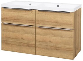 Mereo Mereo, Mailo, koupelnová skříňka s umyvadlem z litého mramoru 121 cm, bílá, dub, antracit, CN523M