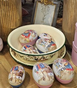 Modrá plechová dóza ve tvaru vajíčka s králíčkem Easter Egg - 7*11*7 cm